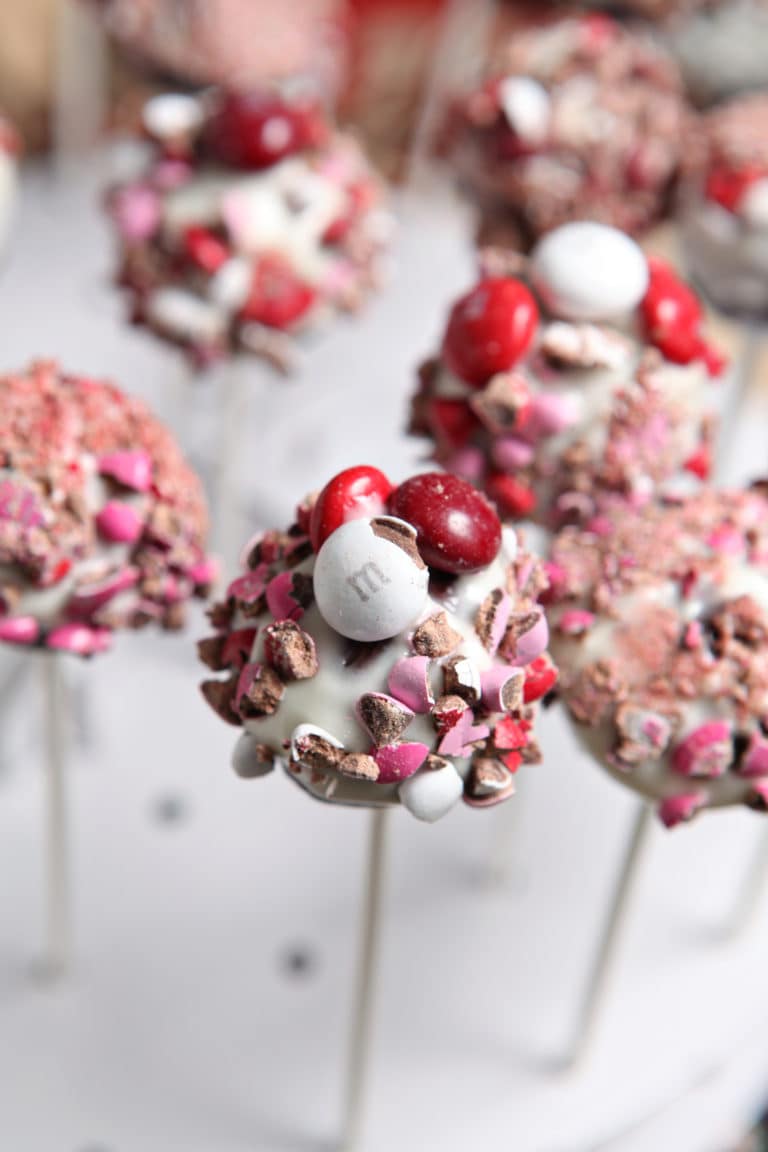 M&M's® Red Velvet Brownie Pops // The Speckled Palate
