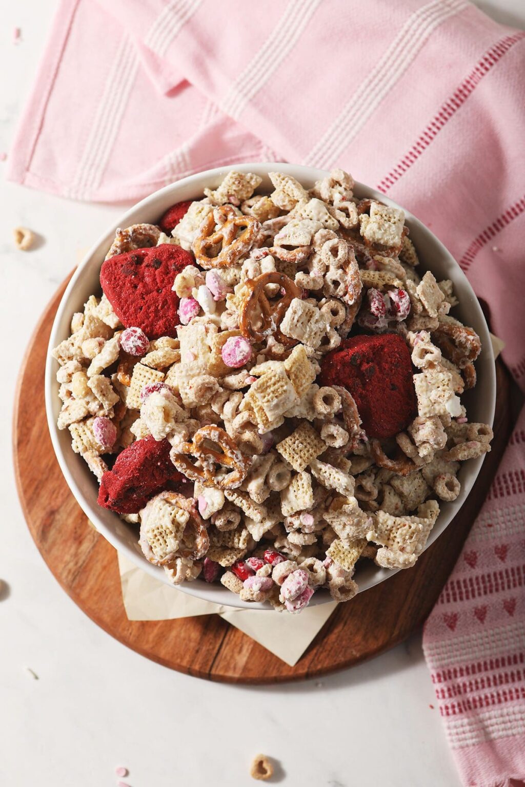 Valentine's Day White Chocolate Chex Mix (Cupid Crunch Snack Mix)