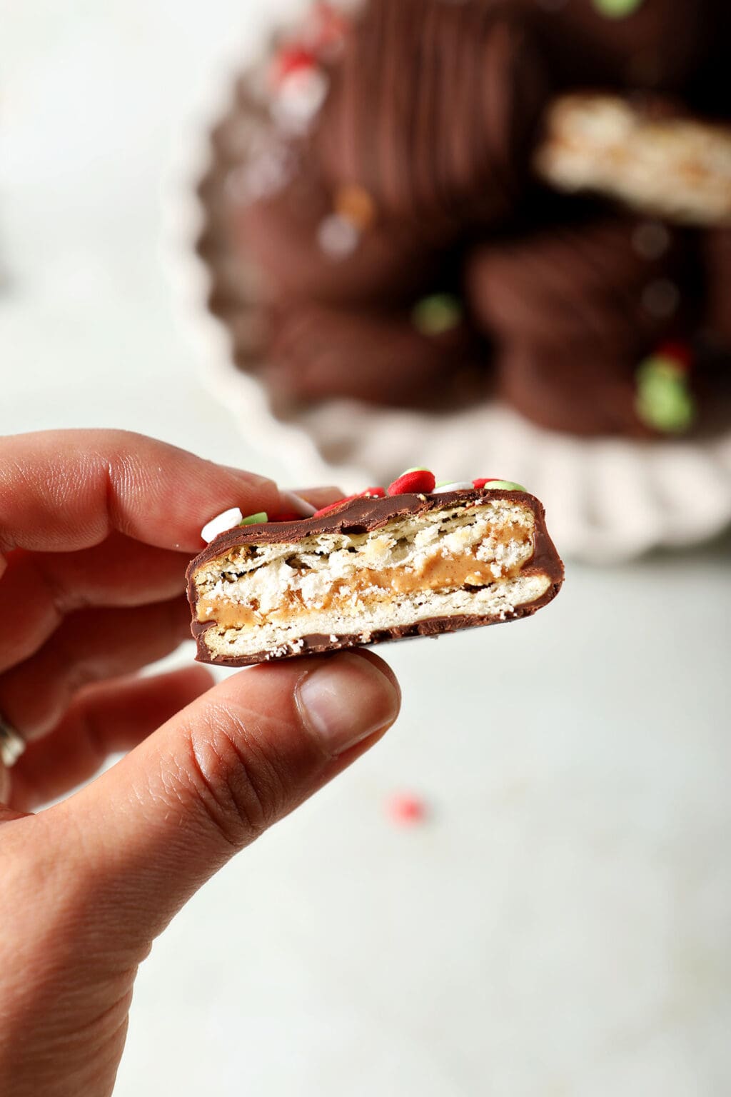 Chocolate Covered Ritz Cracker Cookies with Peanut Butter